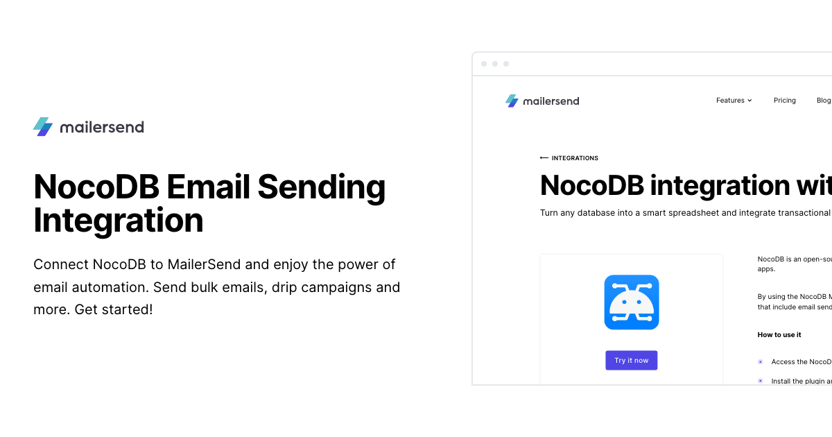 NocoDB Email Sending Integration - MailerSend